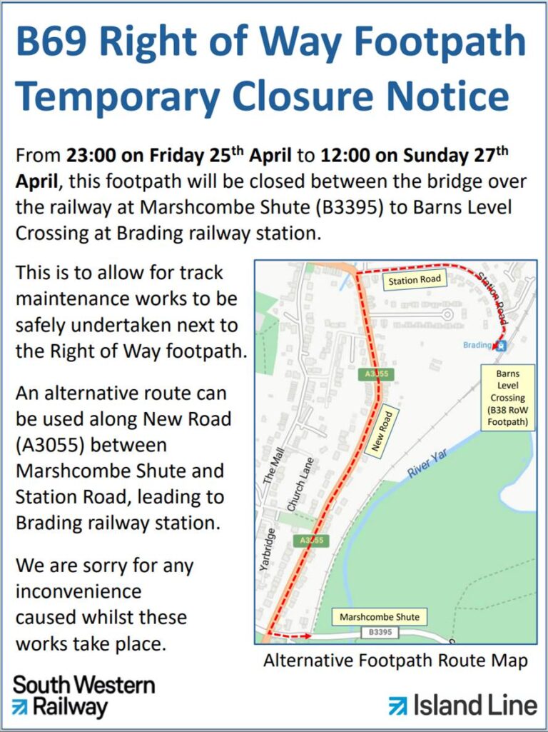Right Of Way Footpath Temporary Closure Notice - Brading Town Council